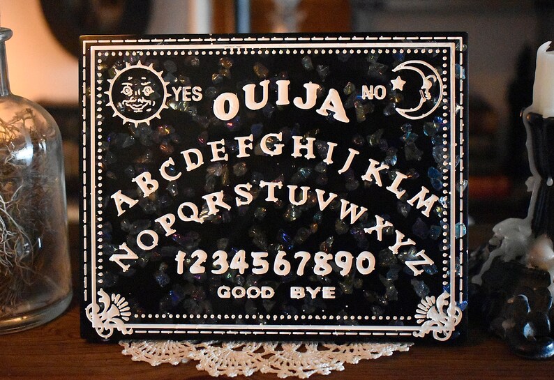 Handmade Ouija Board Iridescent Glass Planchette Sun and Moon Horror ...