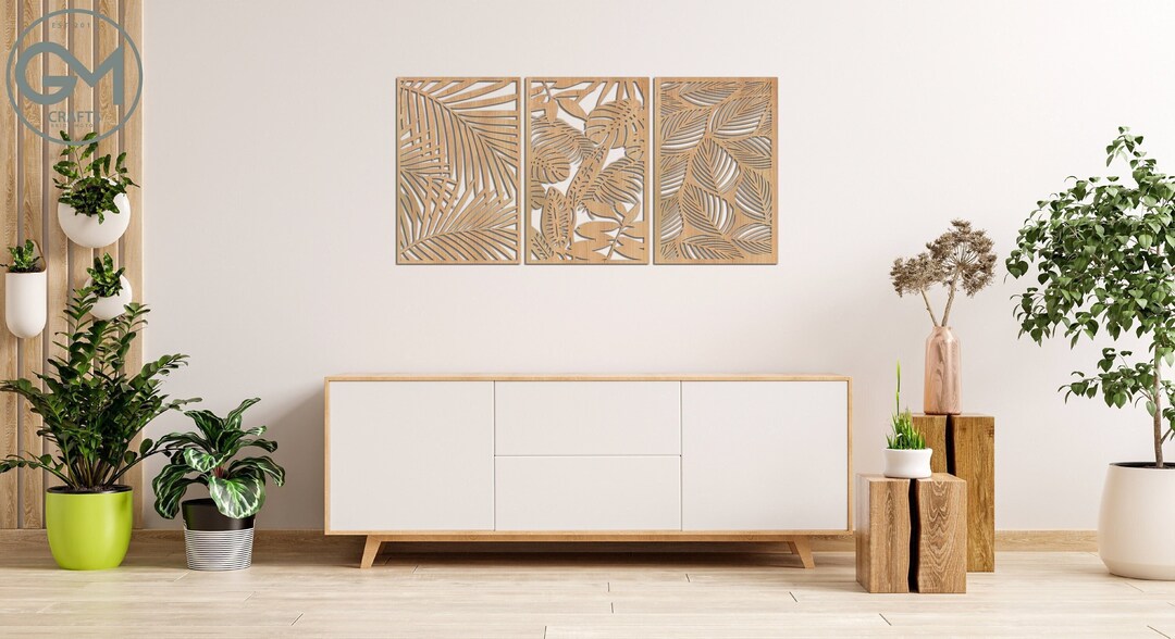 Leaf Panel Wall Art Decor, Three Panel, Nature, Wooden Wall Decor, 3d ...