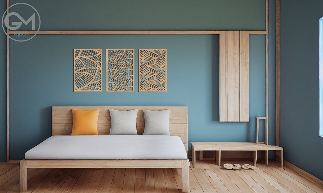 Leaf Panel Wall Art Decor, Three Panel, Nature, Wooden Wall Decor, 3d ...