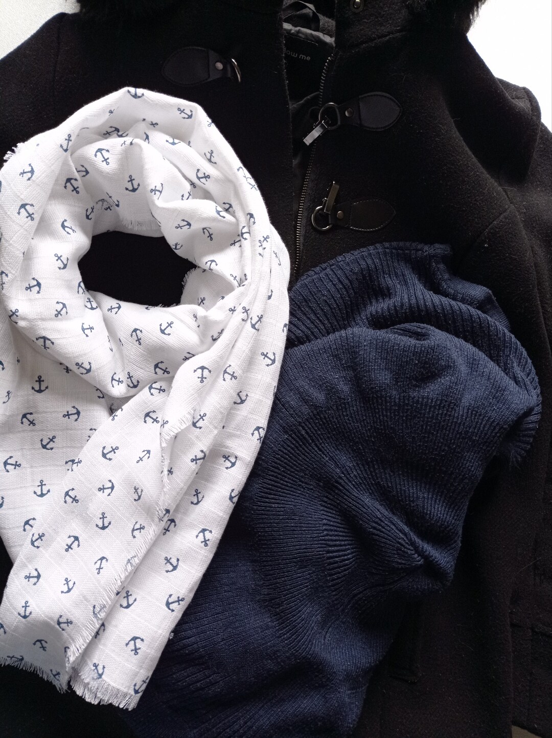 White Organic Scarf With Sailor Print 100% Organic Cotton Made in ...