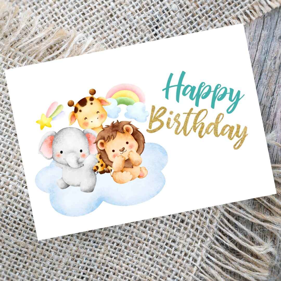 Happy Birthday Safari Printable Card , Digital Download Baby Boy Card ...