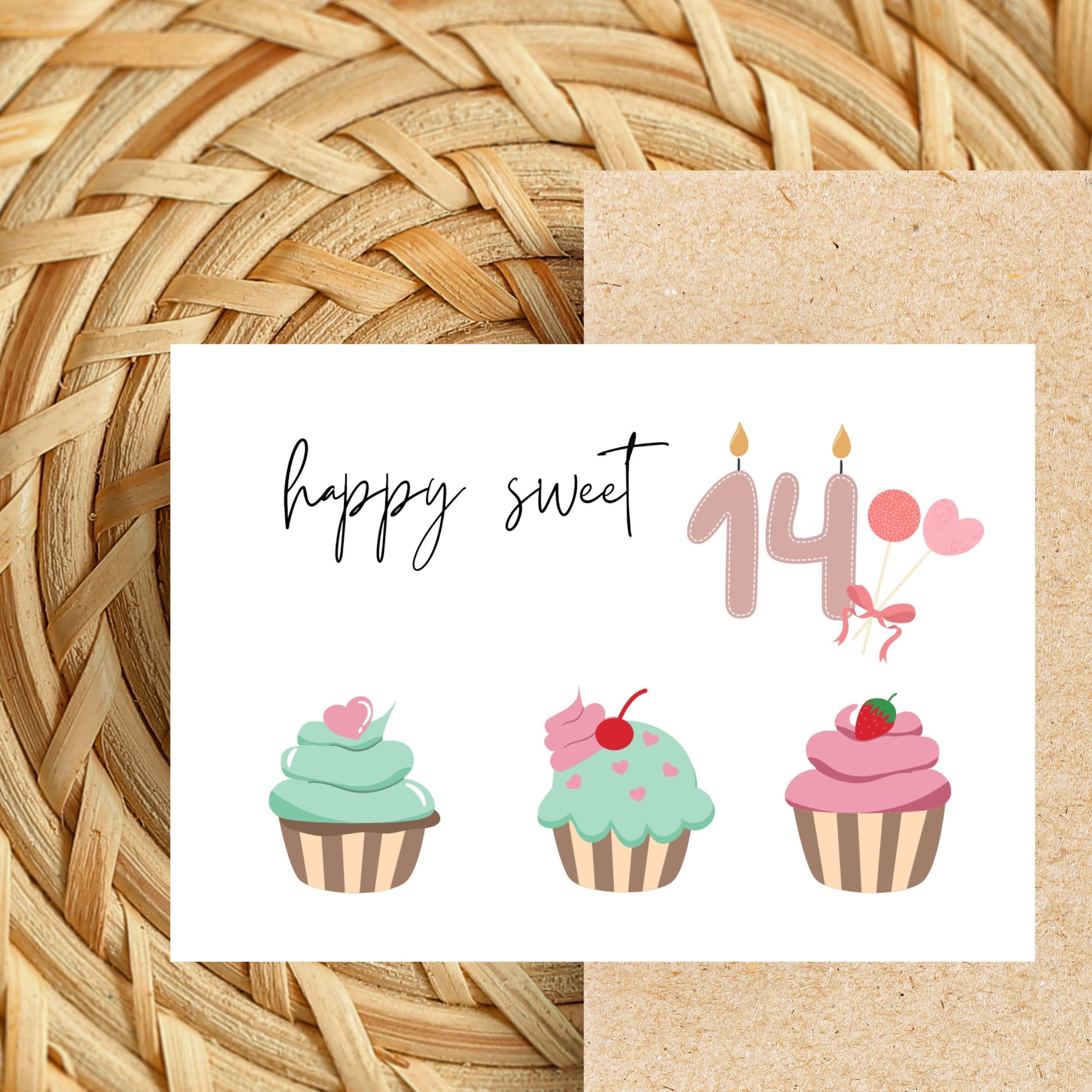 14th Birthday Card Printable, 14th Girl Card , Age 14 Birthday Card ...
