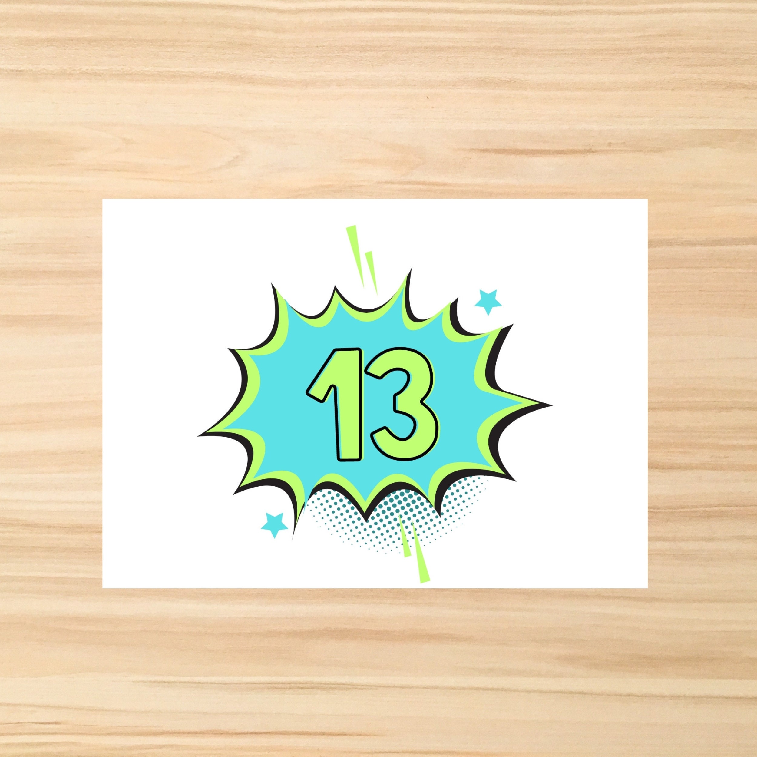 Age 13 Pop Art Birthday Card Printable, 13th Birthday Card Boy or Girl ...