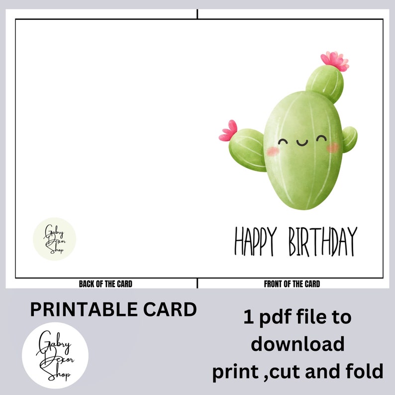 Cactus Happy Birthday Card Printable - Etsy