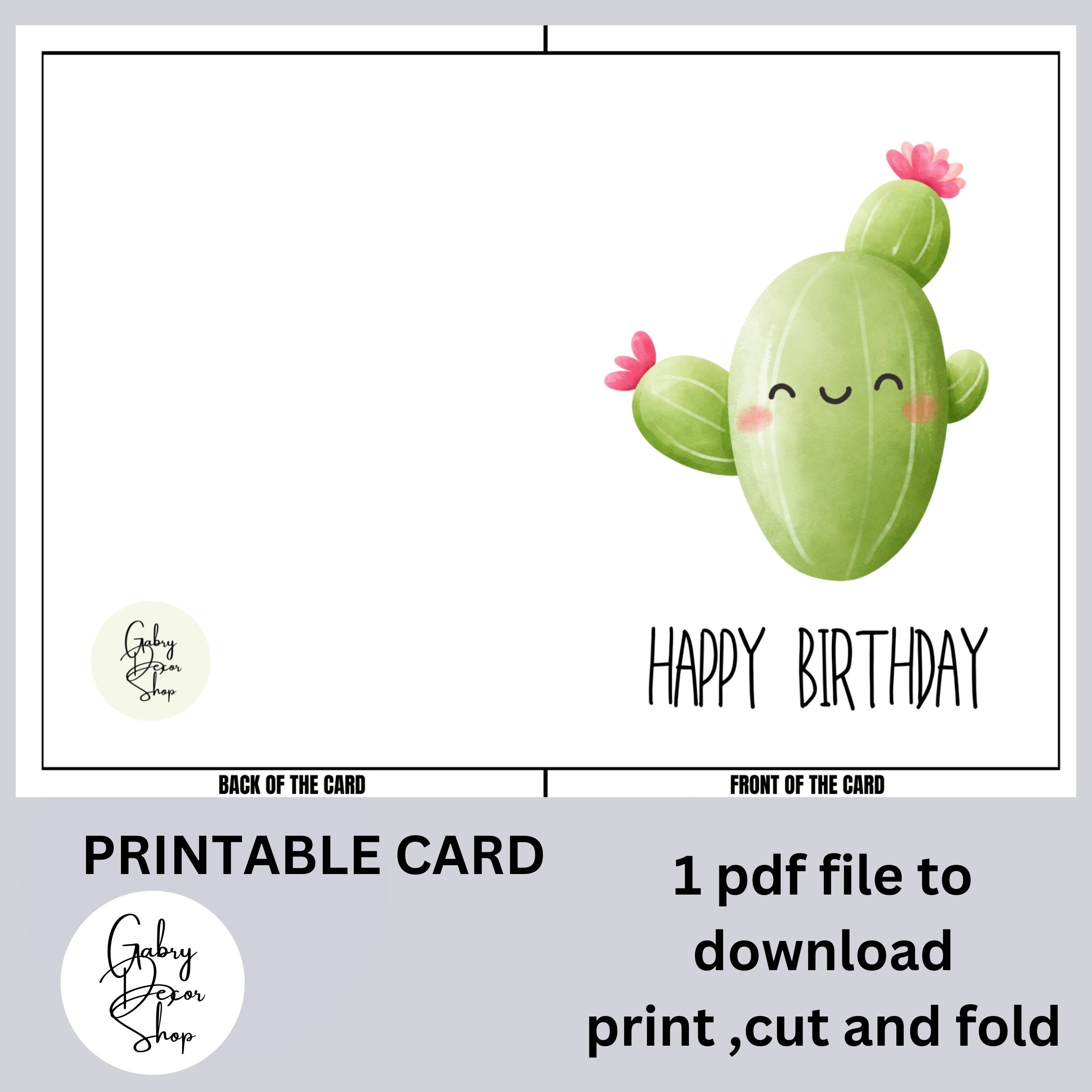 Cactus Happy Birthday Card Printable - Etsy