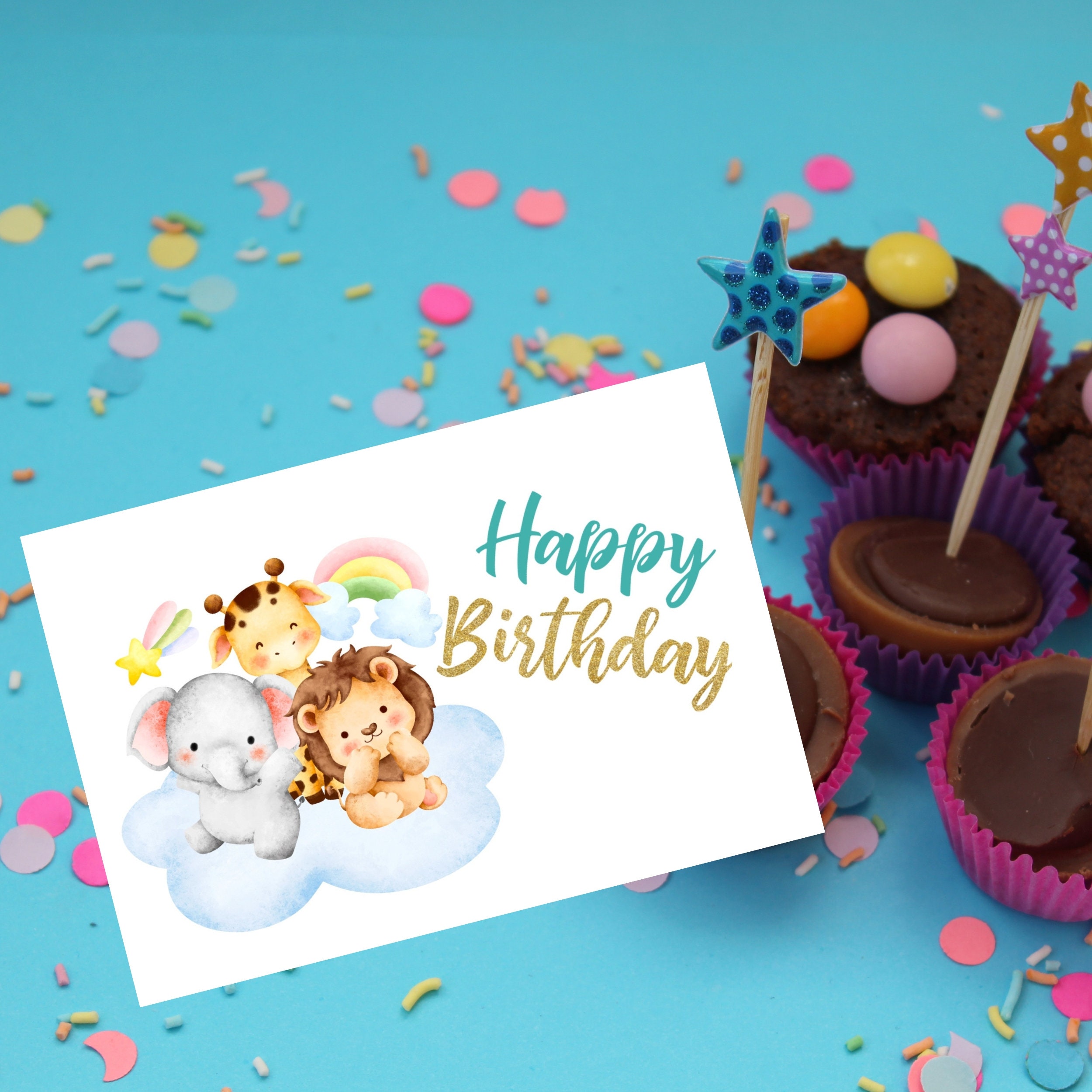 Happy Birthday Safari Printable Card , Digital Download Baby Boy Card ...