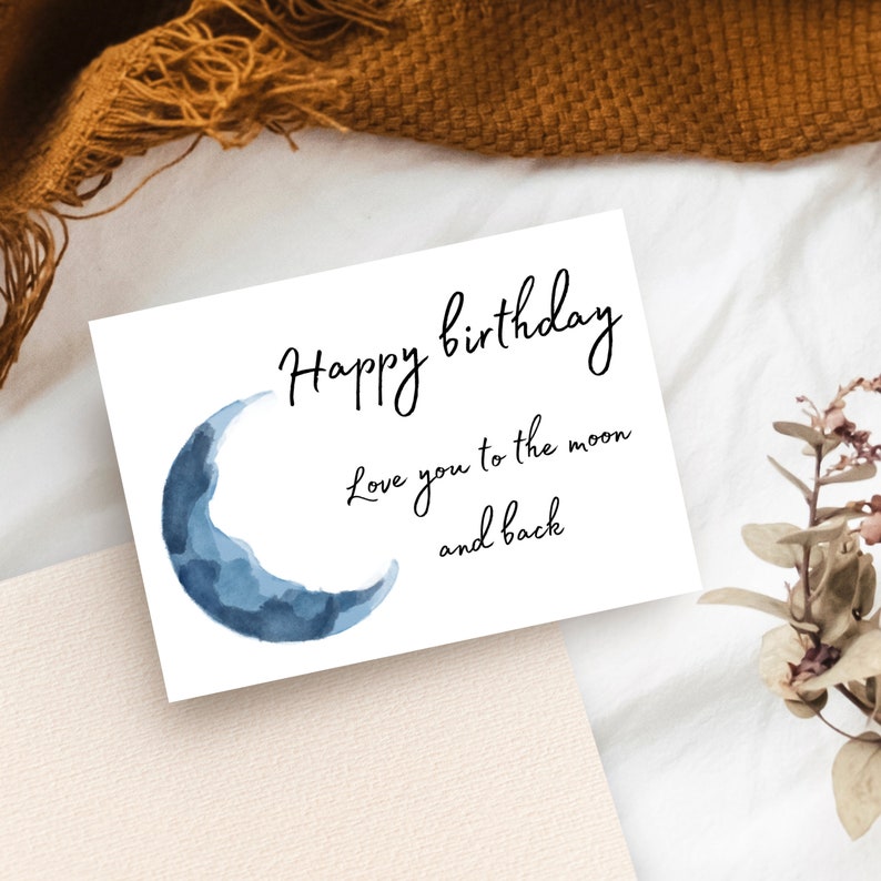 Moon Birthday Card Printable Love You to the Moon and Back - Etsy