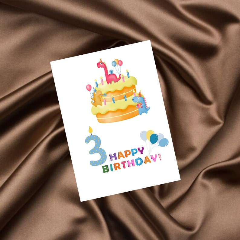 3rd Happy Birthday Card Instant Download, 3rd Birthday Card Dinosaur ...