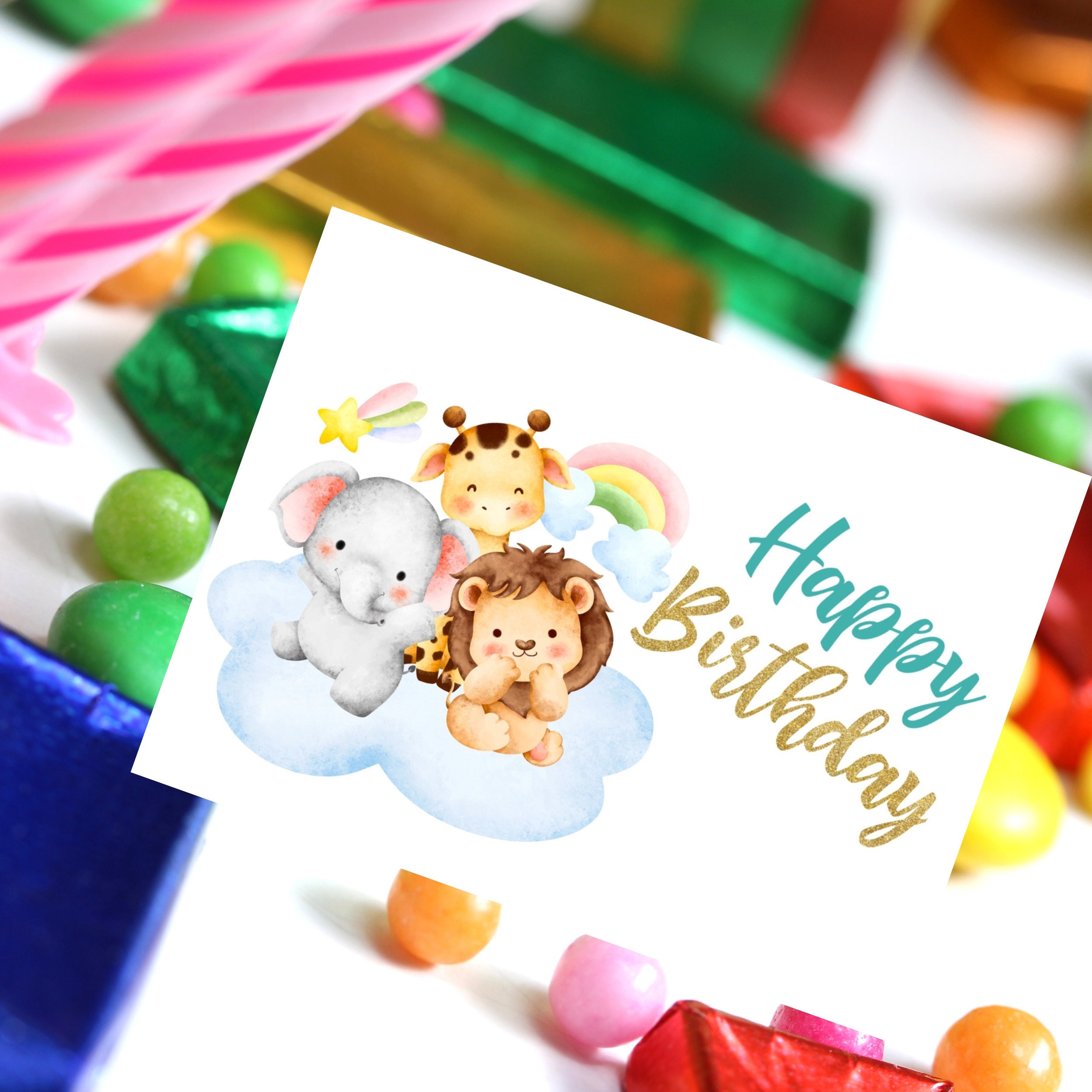 Happy Birthday Safari Printable Card , Digital Download Baby Boy Card ...