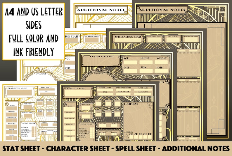 Gold Art Deco Dnd 5e Character Sheet PDF Download - Etsy Australia
