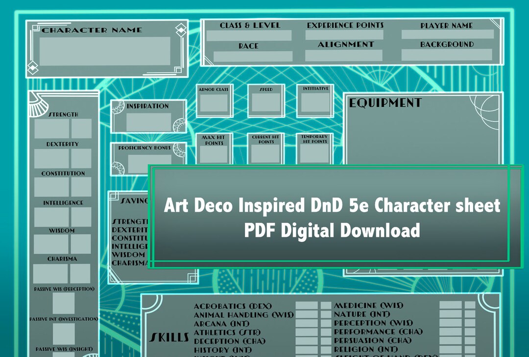 Blue Art Deco Dnd 5e Character Sheet PDF Download - Etsy