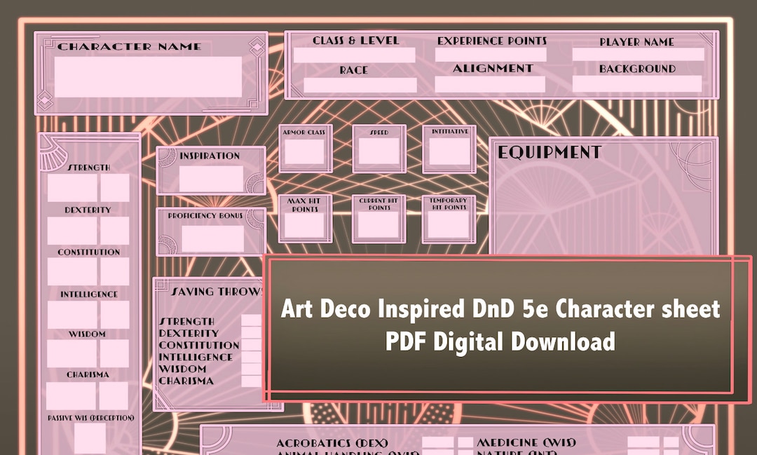 Rose Gold Art Deco Dnd 5e Character Sheet PDF Download - Etsy Australia