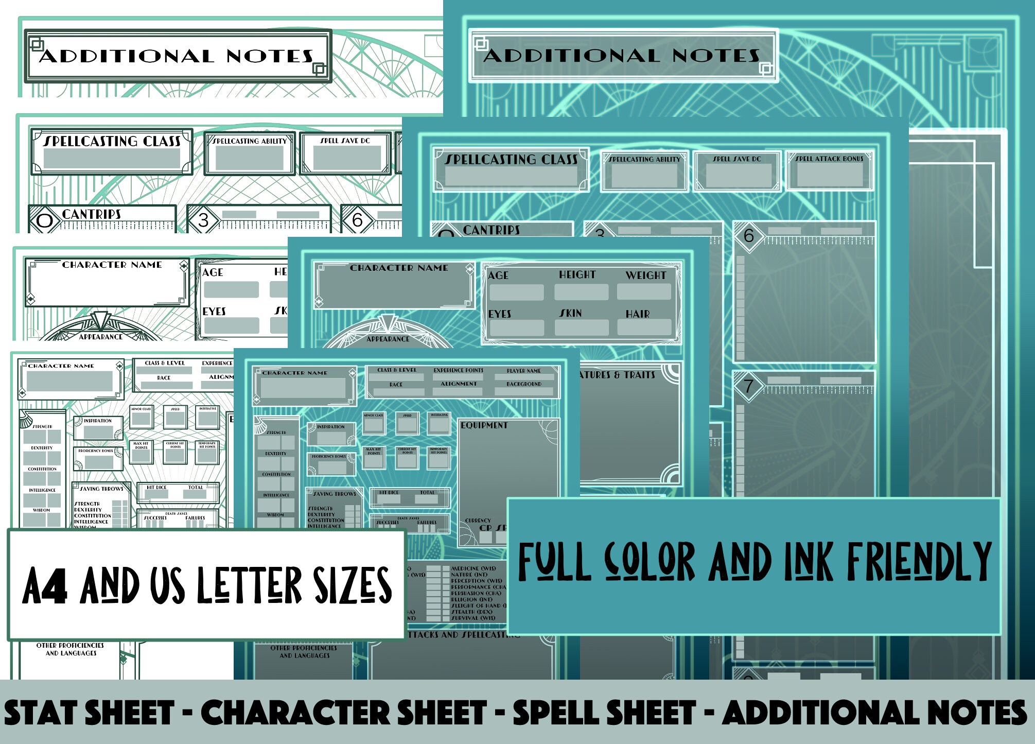 Blue Art Deco Dnd 5e Character Sheet PDF Download - Etsy