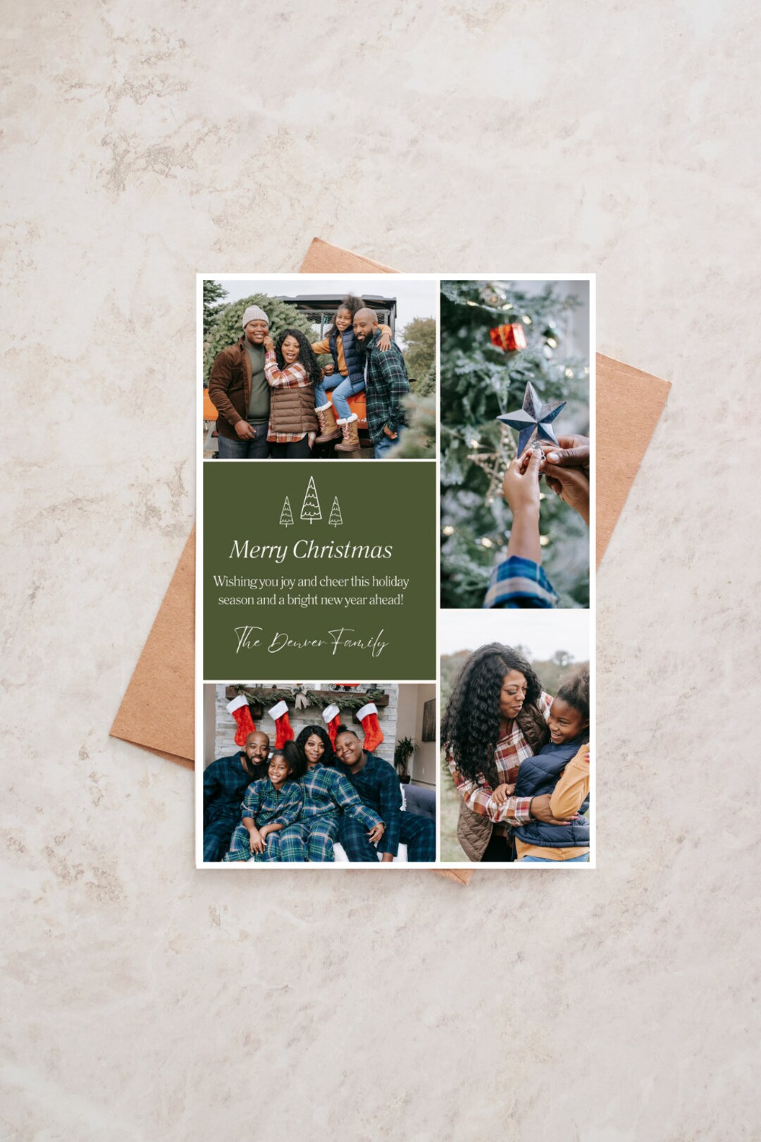 Minimal Green and White Christmas Card Template, Simple Modern ...