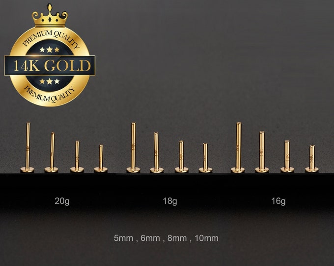 14k Solid Gold Labret Post White, Rose and Yellow Gold Post 5mm, 6mm ...