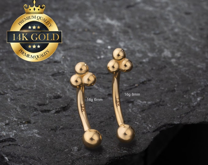 14k Solid Gold Flower,16g, Rook Piercing,daith,cartilage Curved Barbell With Cz's..8mm - Etsy