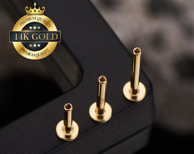14k Solid Gold Labret Post- White, Rose and Yellow Gold Post 5mm, 6mm ...