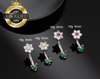 14k White Gold Rook Piercing Double Jeweled Barbell.2.5mm - Etsy