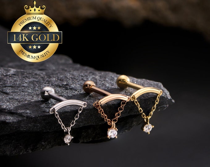 16G Dangle Cartilage Earring Stud/hidden Helix Piercing/conch Piercing/curved Bar Piercing ...