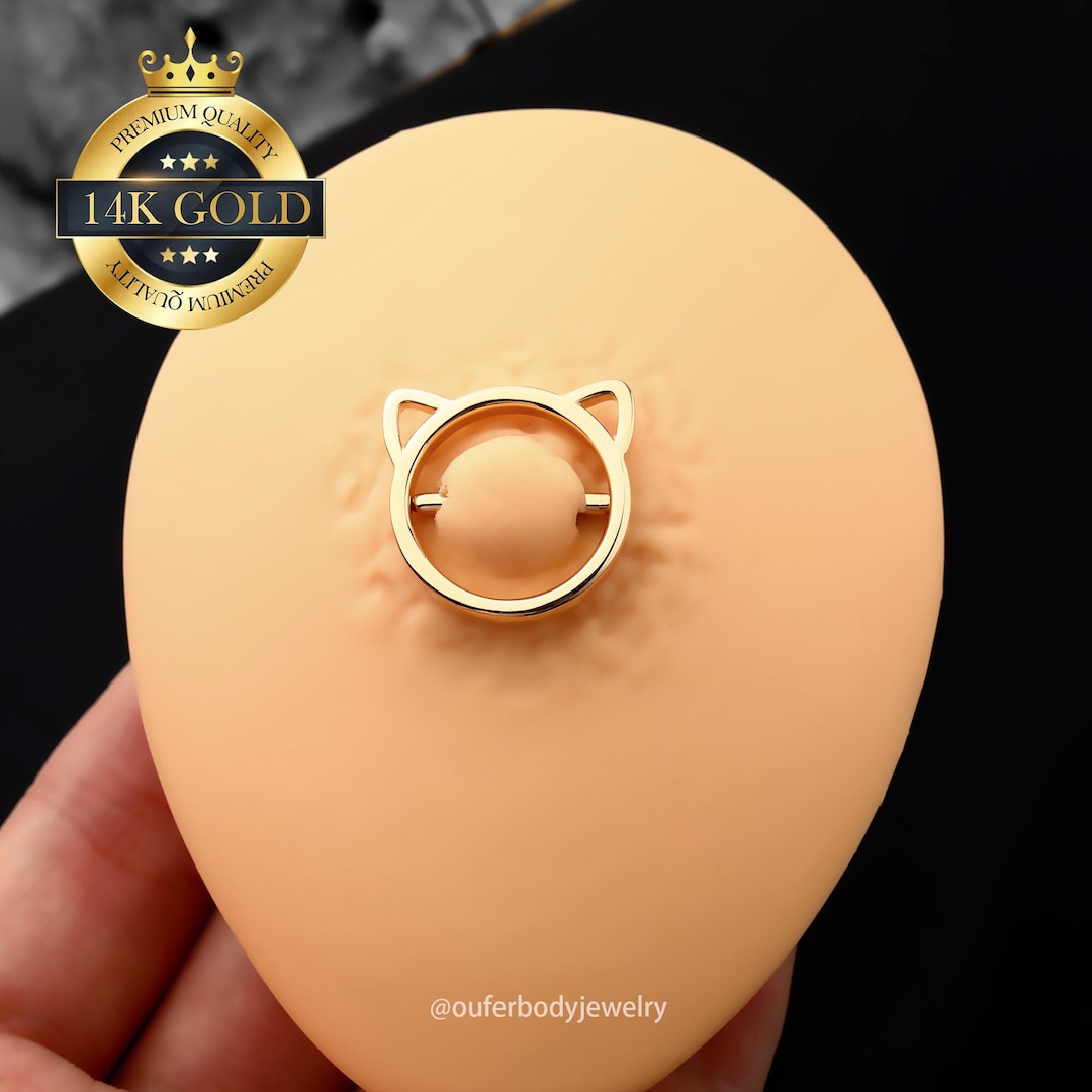 A Pair 14K Solid Gold Cat Nipple Ring/nipple Shield Piercing Jewelry/nipple Jewelry/nipple ...