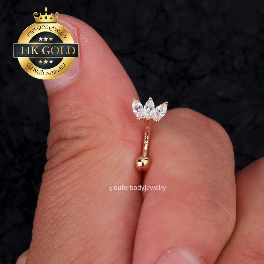 14K 16G 18G Gold Crown Eyebrow Ring/rook Barbell/curved Barbell/rook ...
