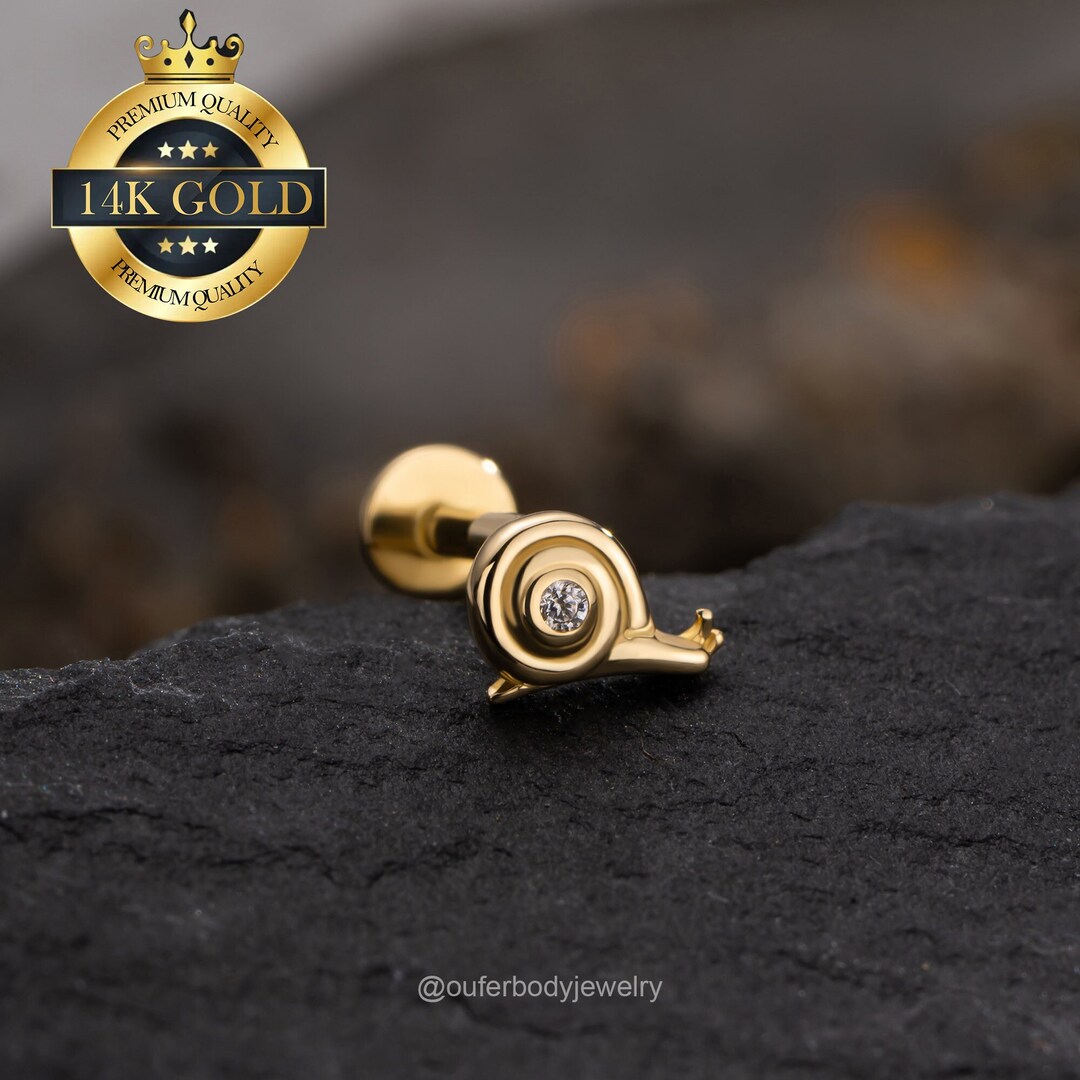 16G 18G 20G 14K Gold Little Snail Threadless Stud Earring/push Pin Labret Stud/cartilage Stud ...