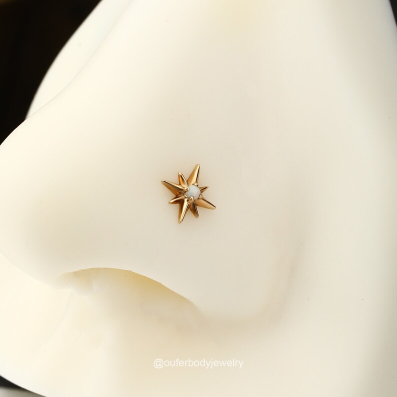 14k Solid Gold Tiny Hexagram Star Threadless Stud Earring/sunburst ...