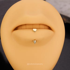 14K Solid Gold Heart Spikes Vertical Labret/rook Earring/eyebrow Ring ...