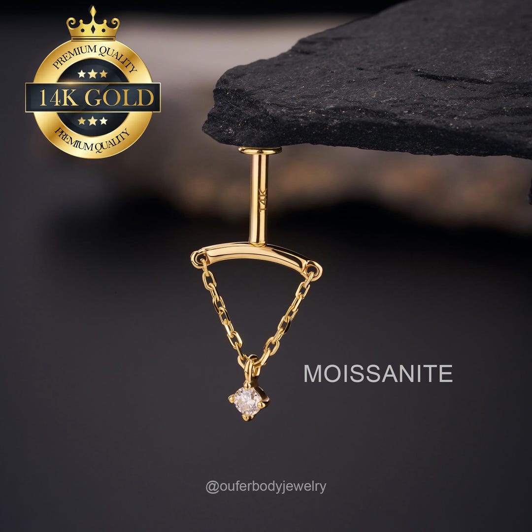 Moissanite 14K Solild Gold Vertical Dangle Stud Earring/hidden Helix ...