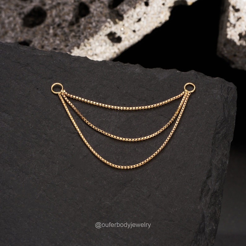14K Solid Gold Dangle Triple Chain Attachment/loop Chain Earring/helix ...