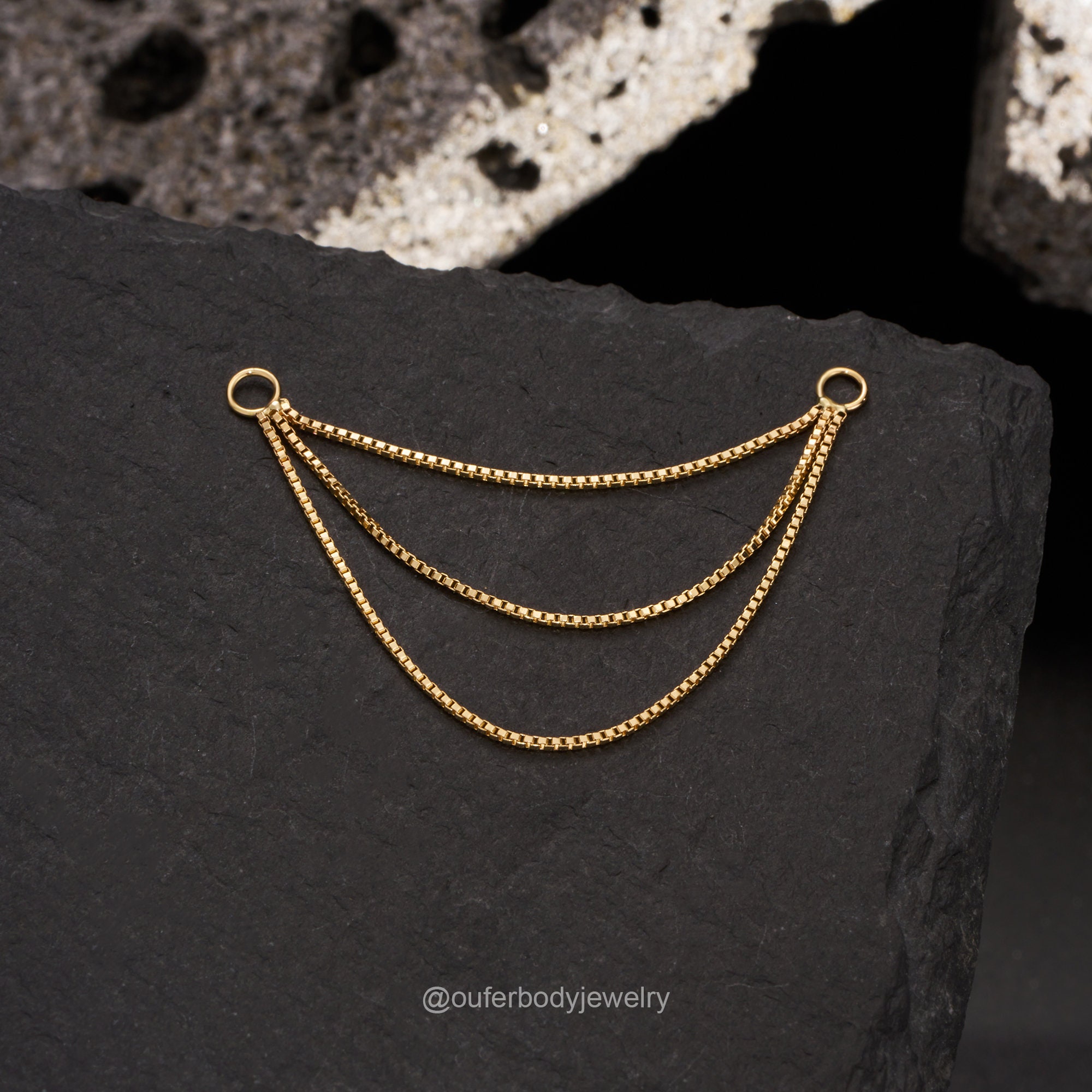 14K Solid Gold Dangle Triple Chain Attachment/loop Chain Earring/helix ...