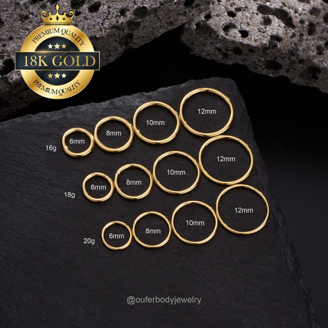 18K Solid Gold Hinged Clicker Hoop/huggie Hoop/cartilage Earring/conch ...