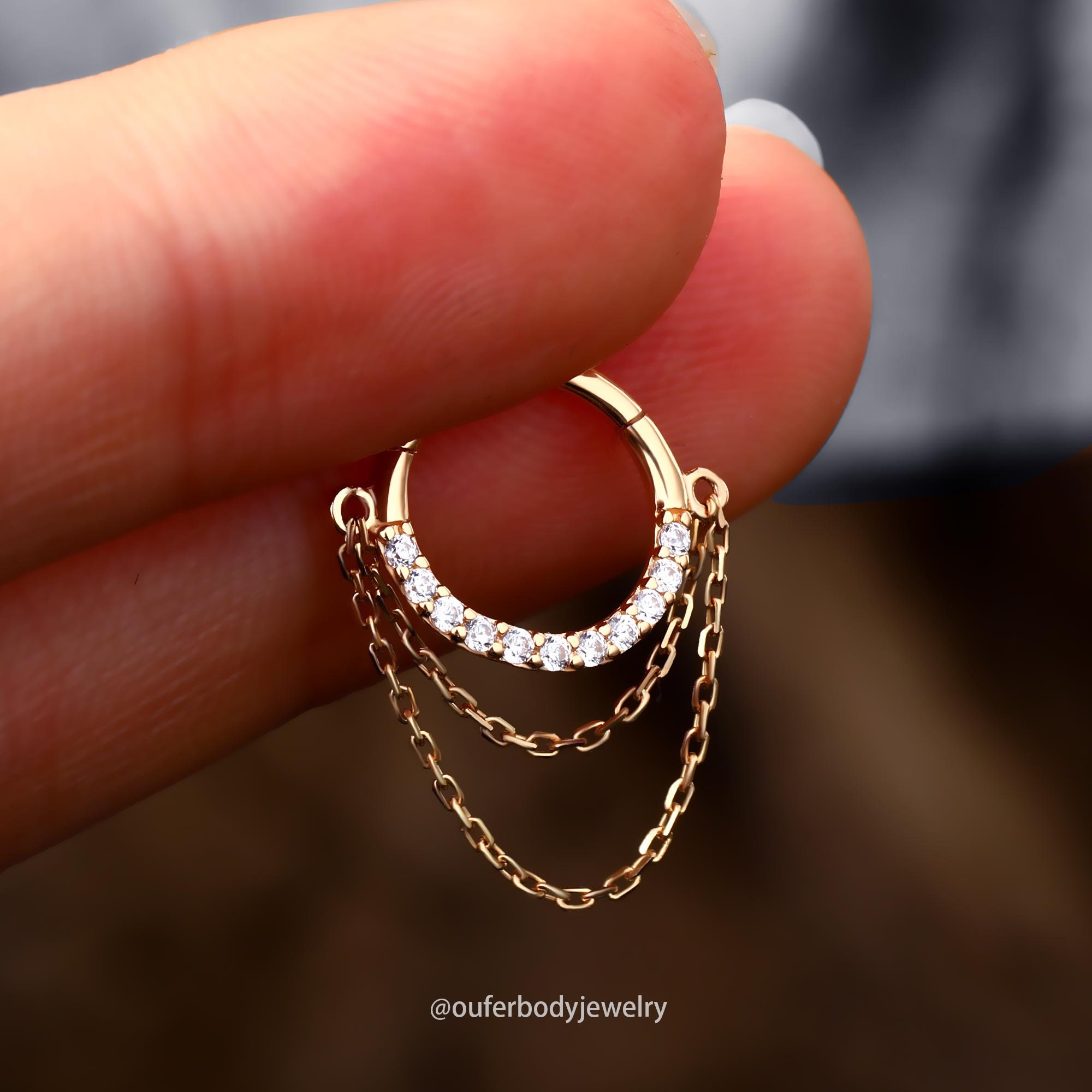 14K Solid Gold Double Chain Septum Ring/helix Earrings/cartilage Hoop ...