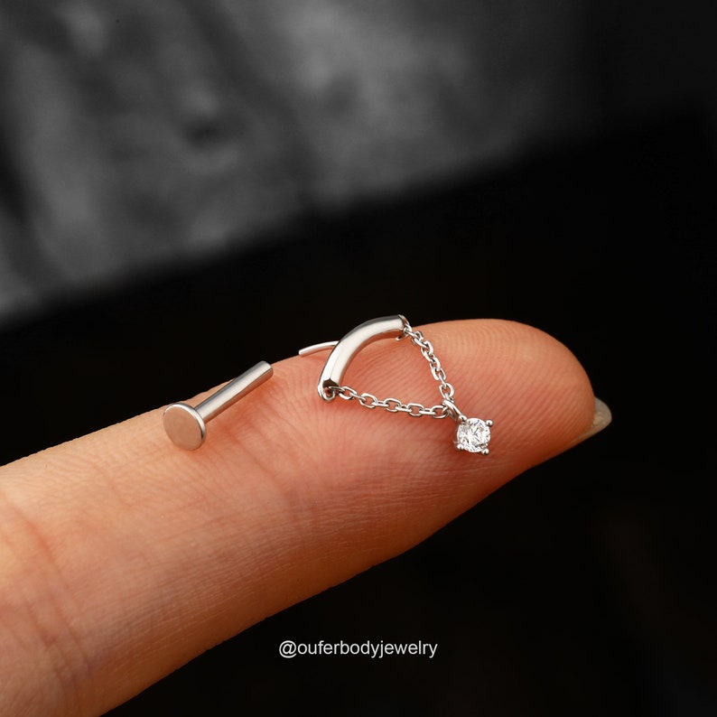 14K Solid Gold Threadless Dangle Hidden Helix Earrings/cartilage ...