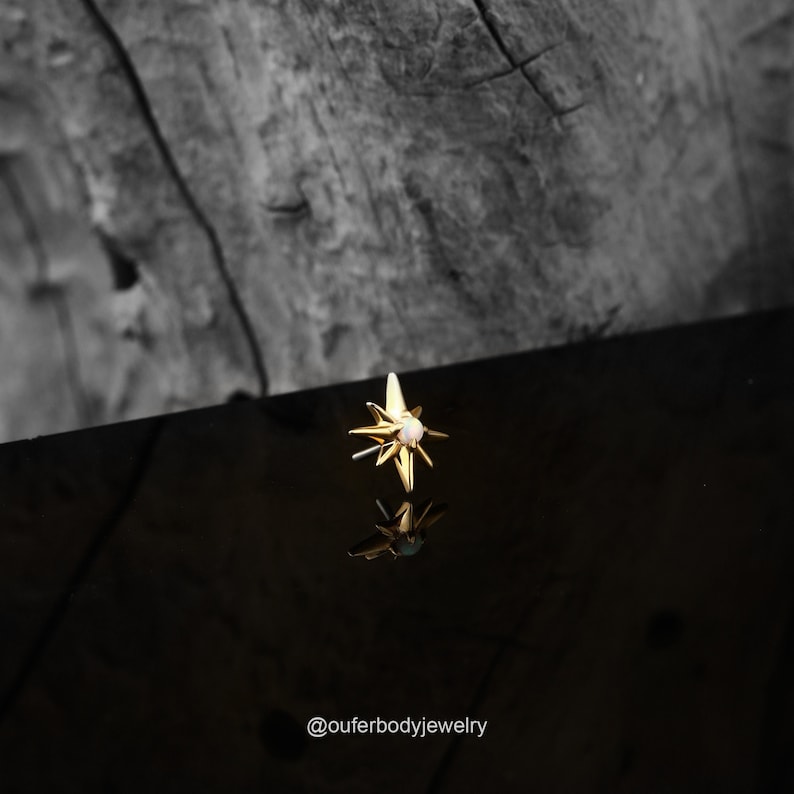 14k Solid Gold Tiny Hexagram Star Threadless Stud Earring/sunburst ...