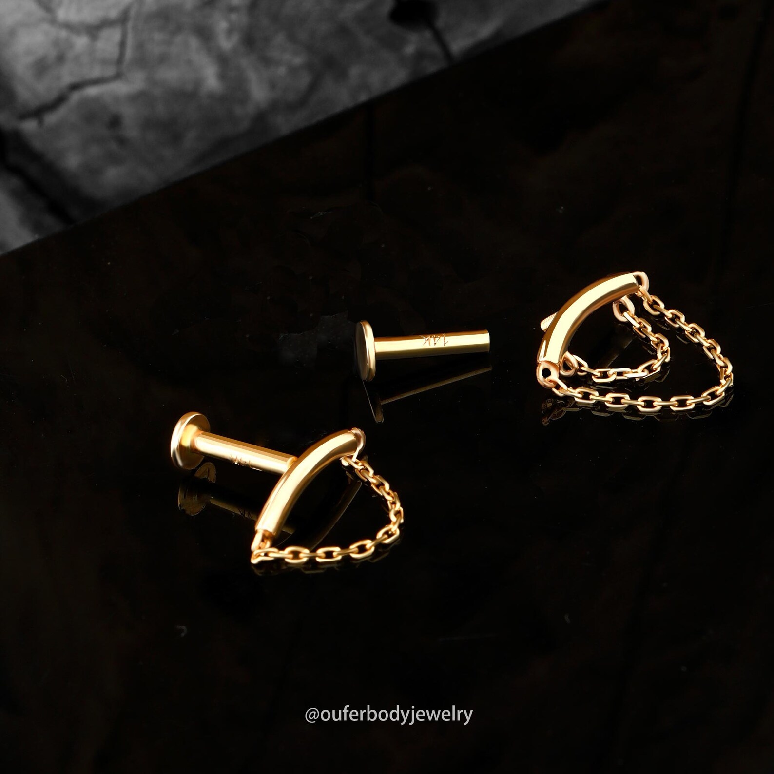 14K Solid Gold Double/single Chain Drape Internally Threaded Stud ...