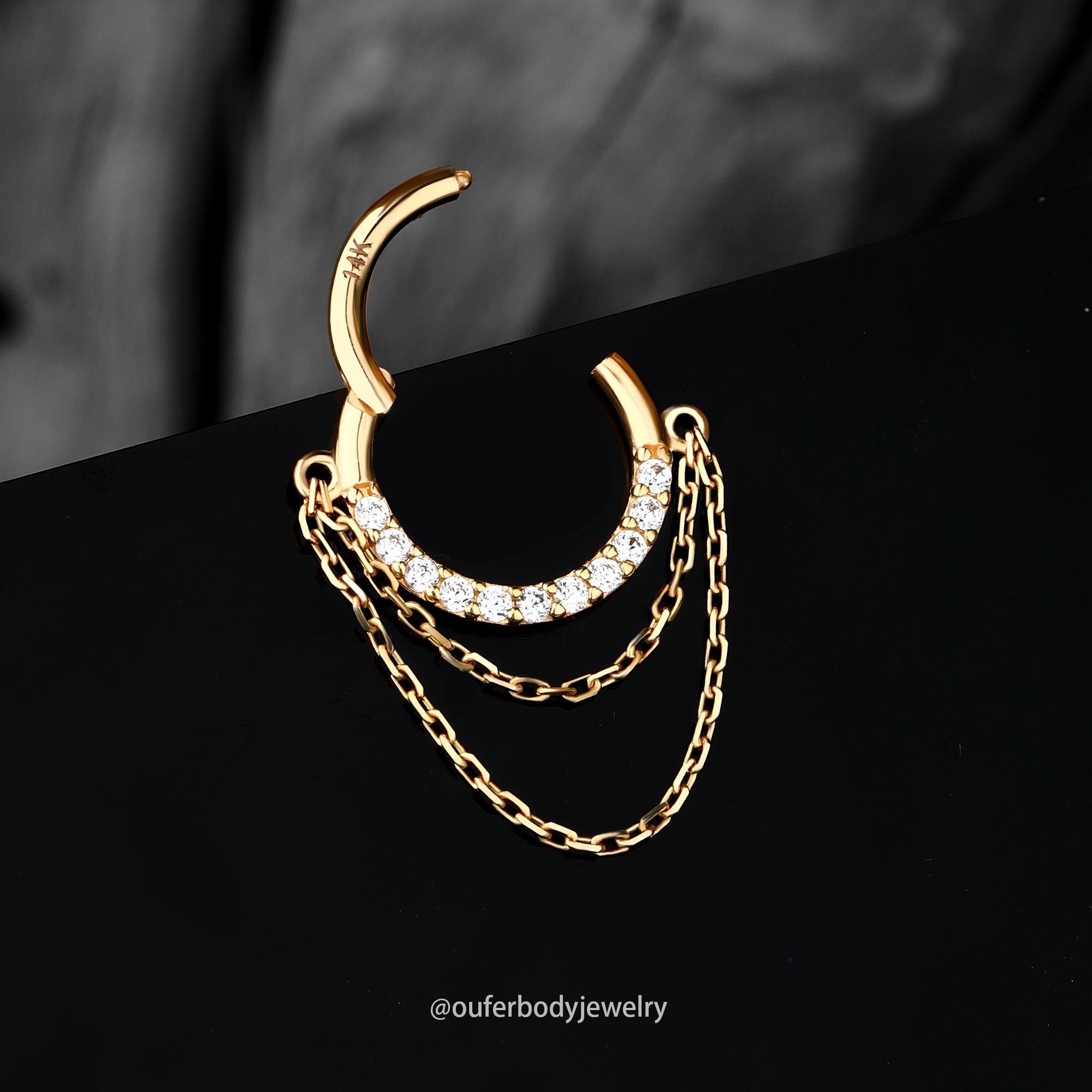 14K Solid Gold Double Chain Septum Ring/helix Earrings/cartilage Hoop ...