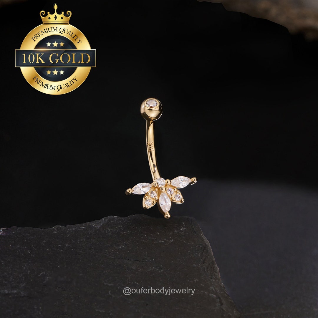10K Solid Gold Lotus Flower Belly Button Rings/navel Jewelry/belly ...