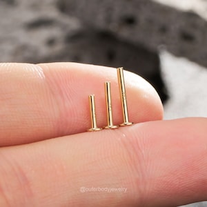 14K Solid Gold 16G Internally Threaded Posts 5,6,8,10mm Replacement ...