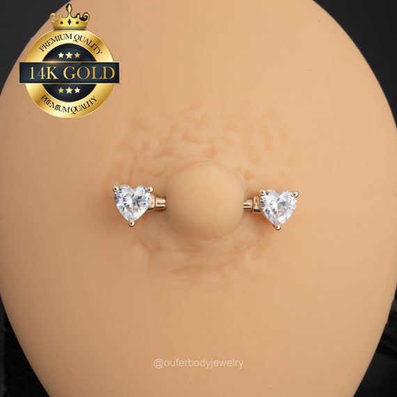 A Pair 14K Solid Gold Heart CZ Nipple Rings 14g Nipple Jewelry nipple Barbell nipple Piercing straight Barbells Piercing nipple Clamp gifts Etsy