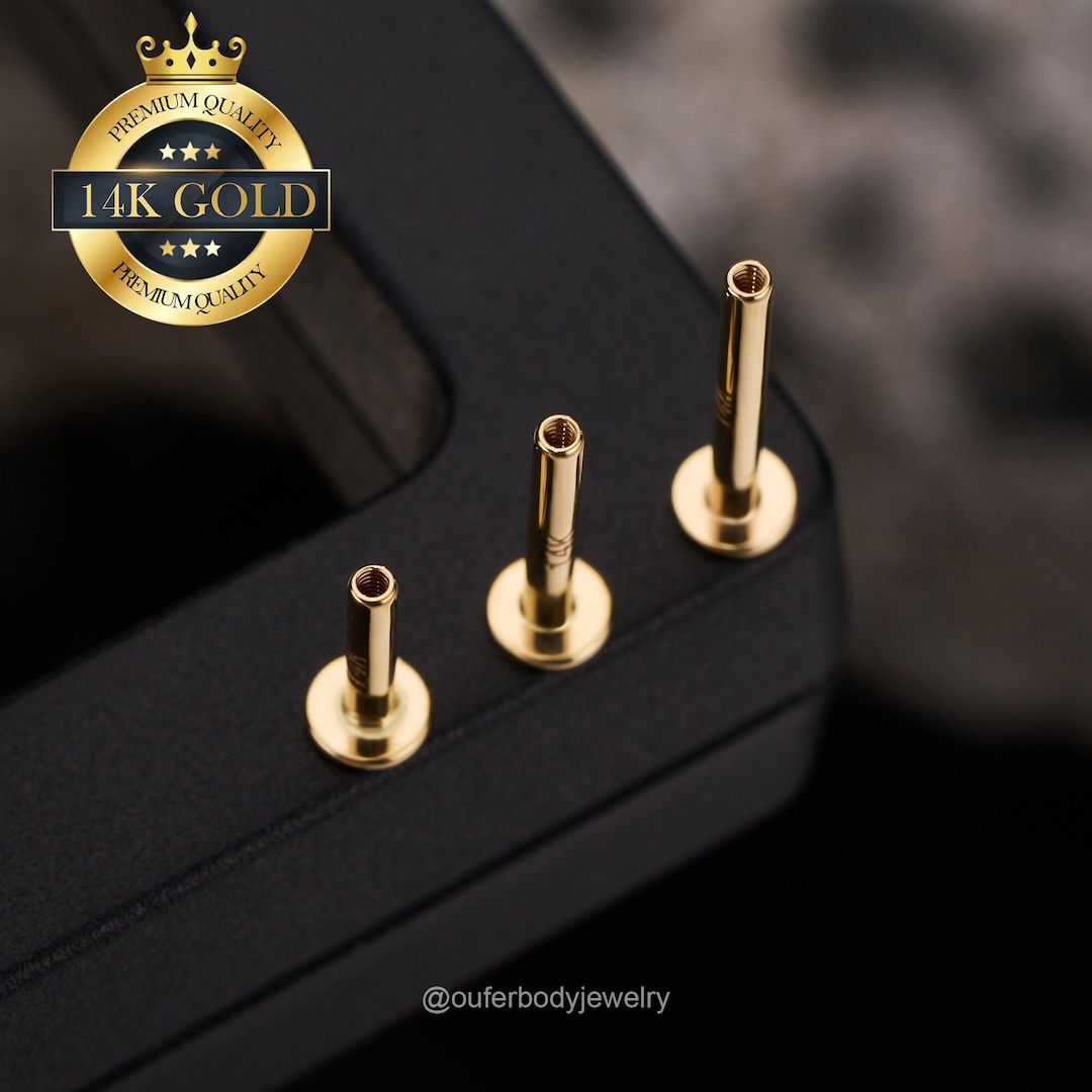 14K Solid Gold 16G Internally Threaded Posts 5,6,8,10mm Replacement ...