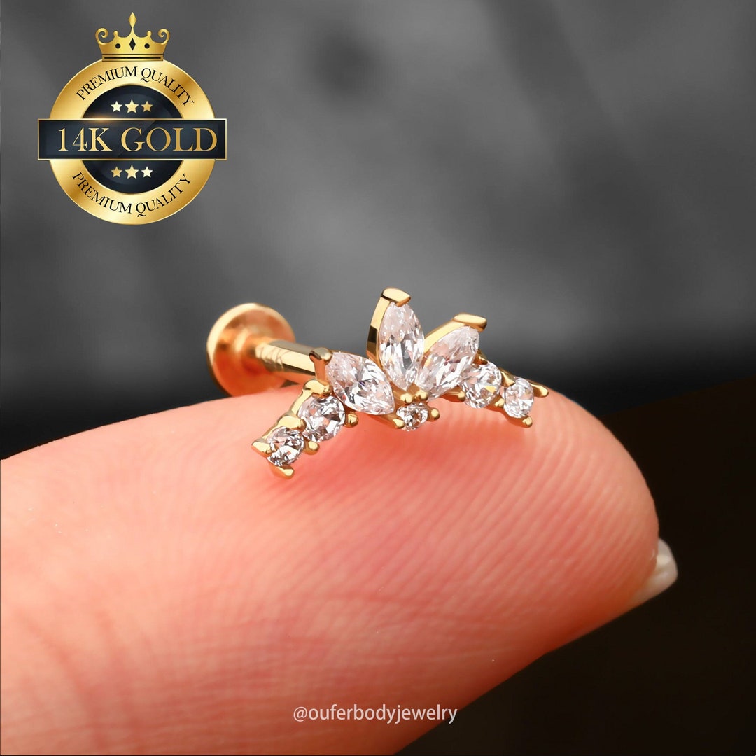 14K Solid Gold Threadless Push-in Labret Stud/conch Earring/cartilage ...