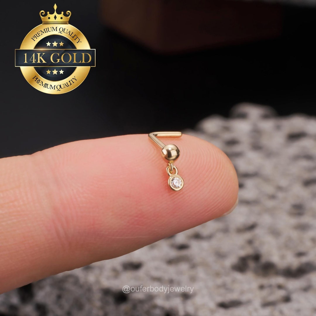 20G Tiny Ball Nose Piercing/dangle Nose Stud/cz Nose Piercing/l Shape ...