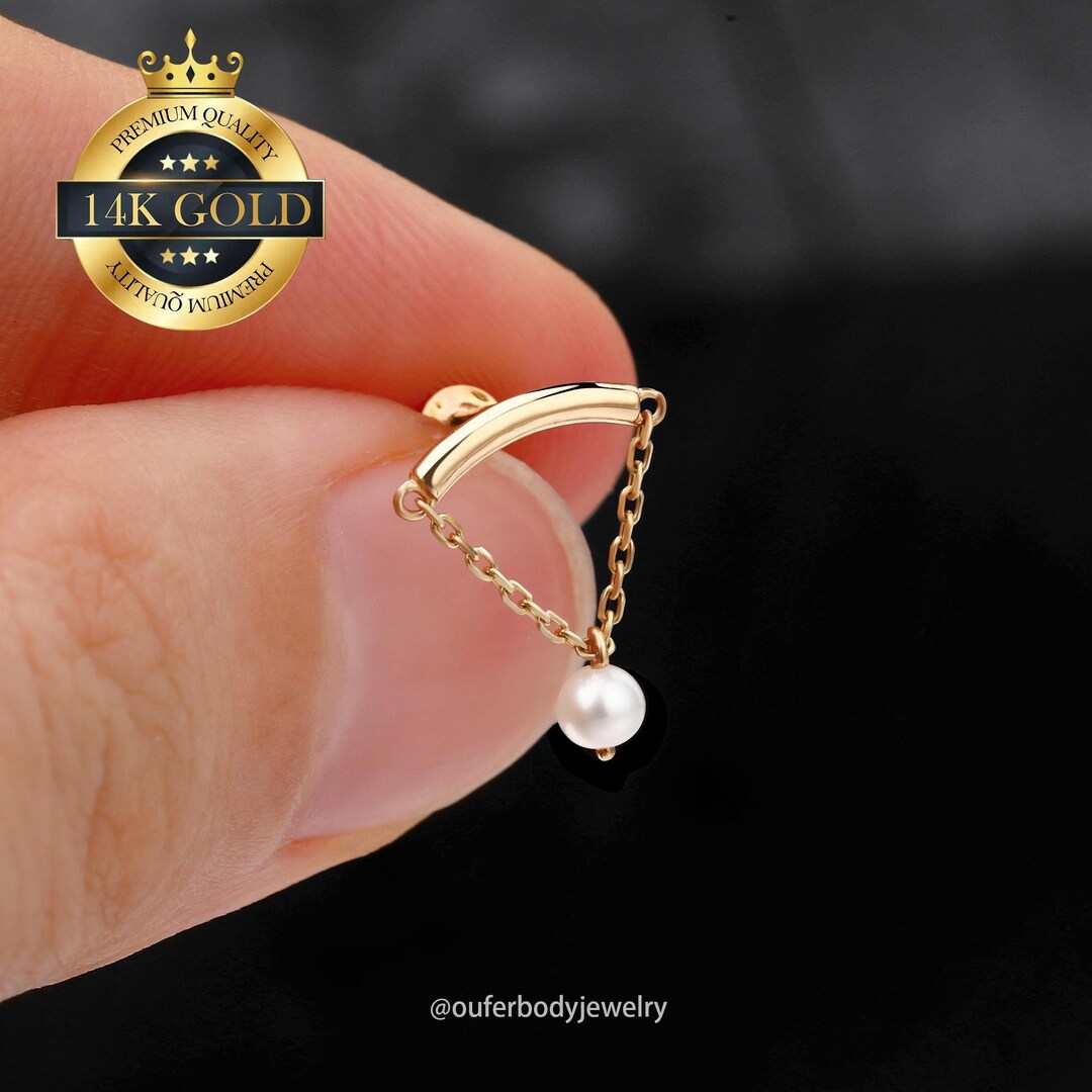 14K Solid Gold Pearl Drape Internally Threaded Stud Earring/hidden ...