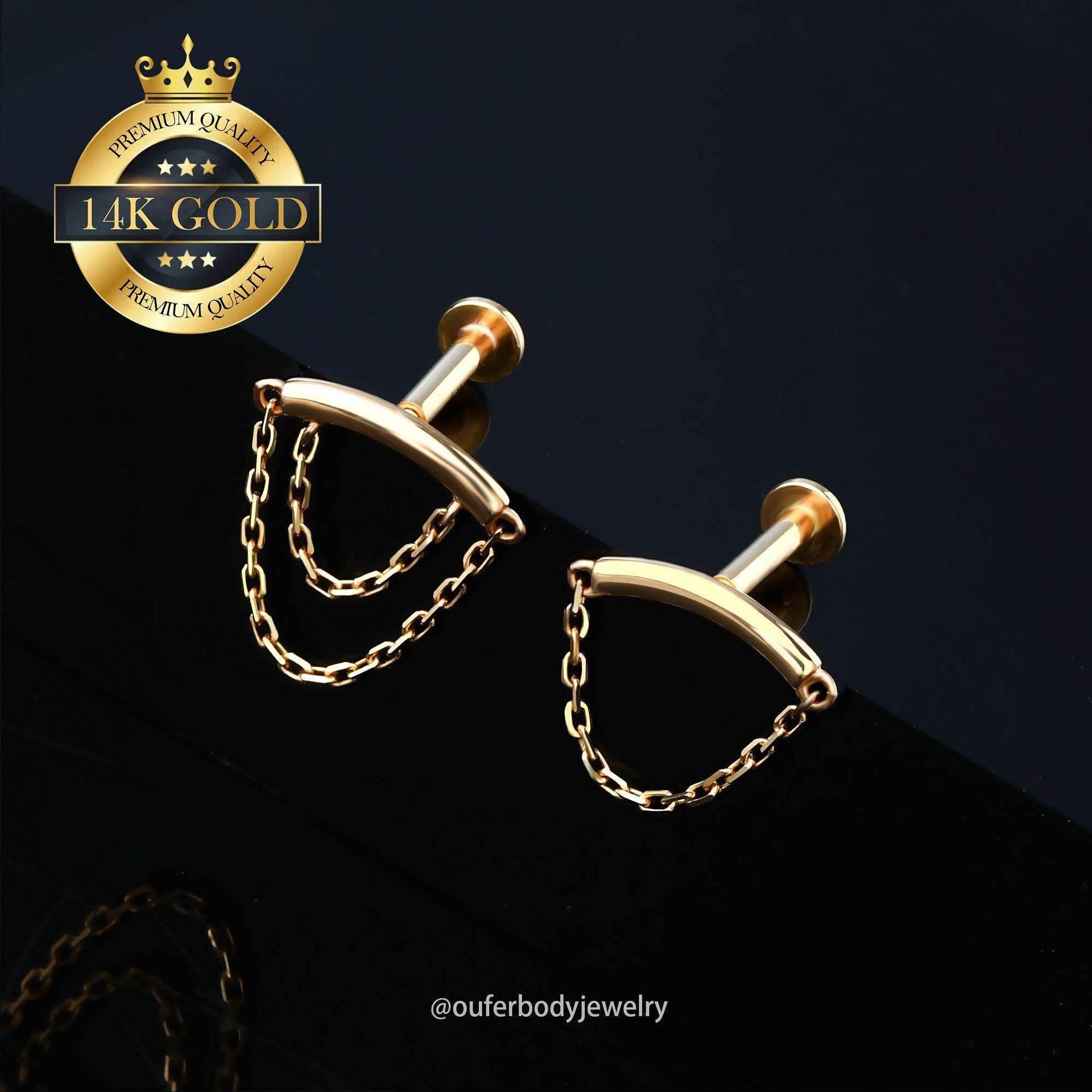 14K Solid Gold Double/single Chain Drape Internally Threaded Stud ...