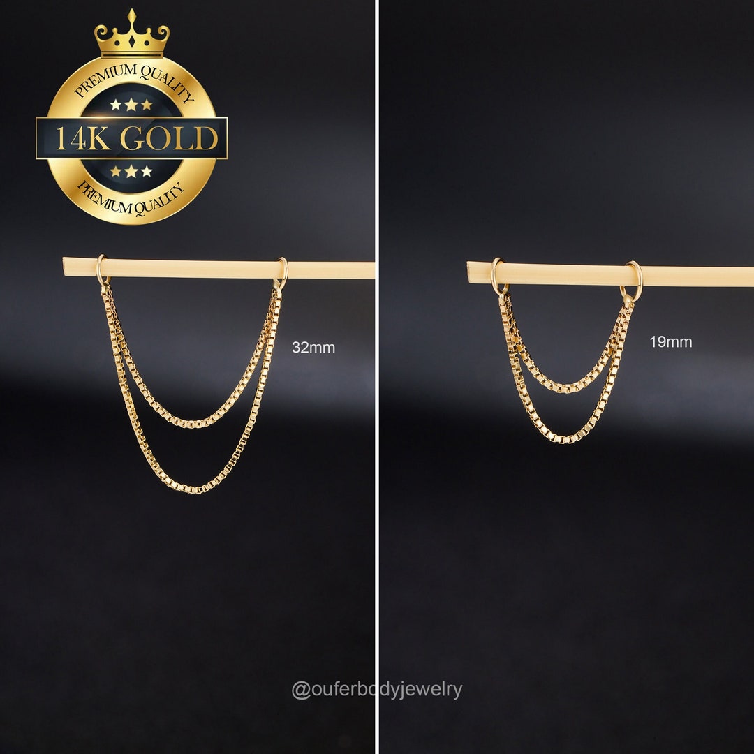 14K Yellow Gold Double Box Chain Attachement/helix Chain/dangle Earring ...