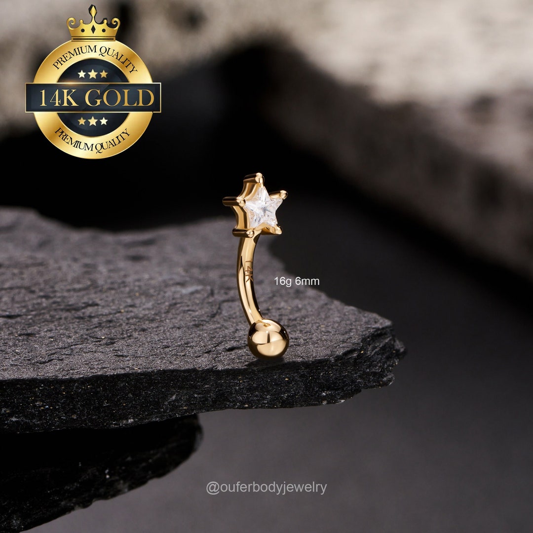 14K 16G Solid Gold Star Eyebrow Ring/rook Barbell/vertical Labret ...