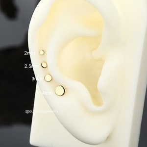14K Solid Gold Tiny Flat Disc Threadless Push Pin Labret Stud/1.5/2/2.5 ...