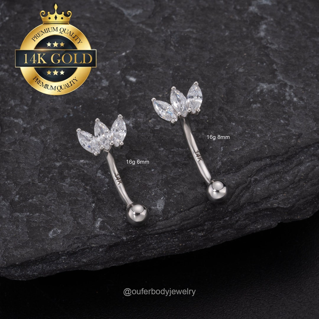 14K White Gold Crown Eyebrow Ring/rook Barbell/curved Barbell/rook ...