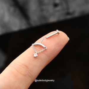 14K Gold Vertical Dangle Hidden Helix Piercing/threadless Push Pin Flat ...